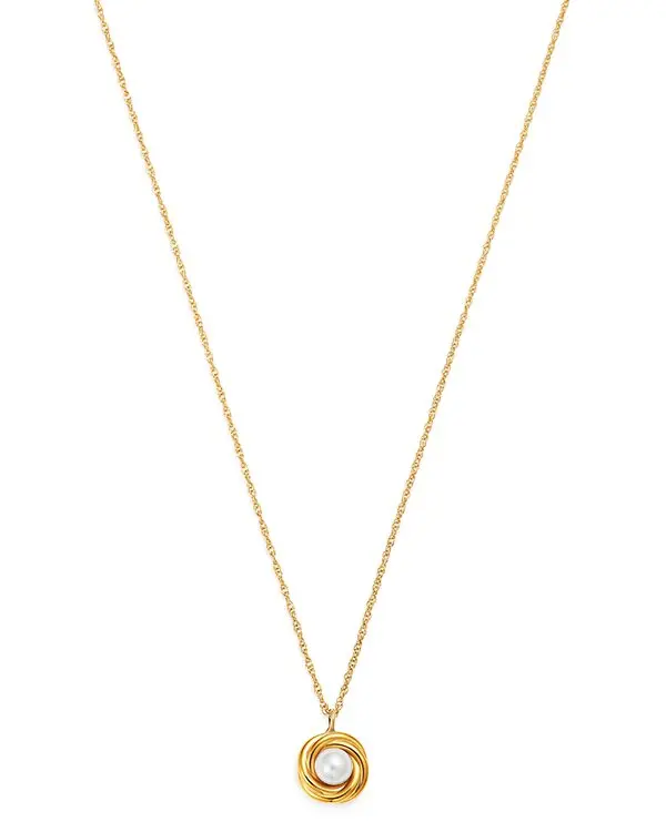 Bloomingdale'S Cultured Freshwater Pearl And 14k Yellow Gold Knot Pendant Necklace - White/gold