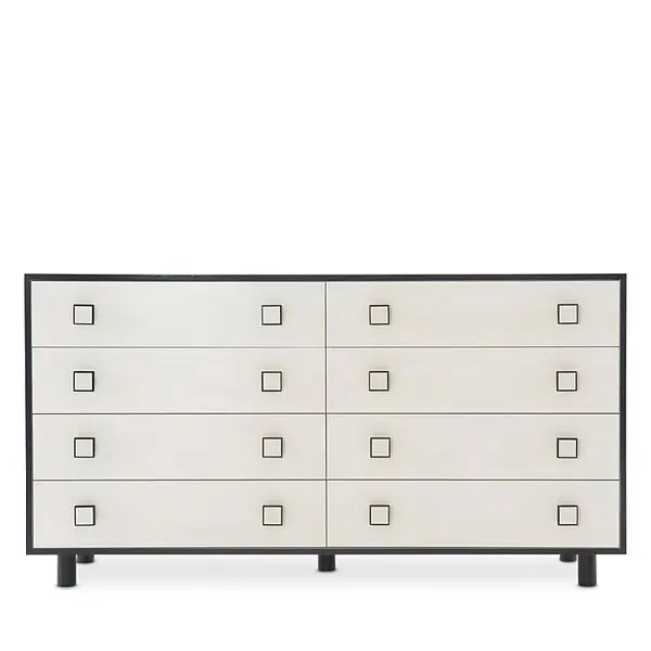 BERNHARDT Silhouette 8 Drawer Dresser With Square Hardware - Eggshell/onyx