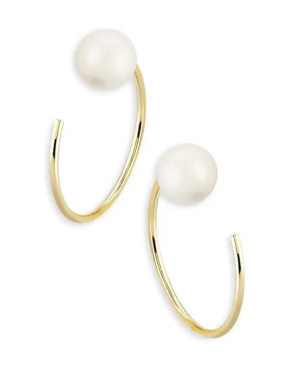MOON & MEADOW 14k Yellow Cultured Freshwater Pearl Hoop Earrings - Gold