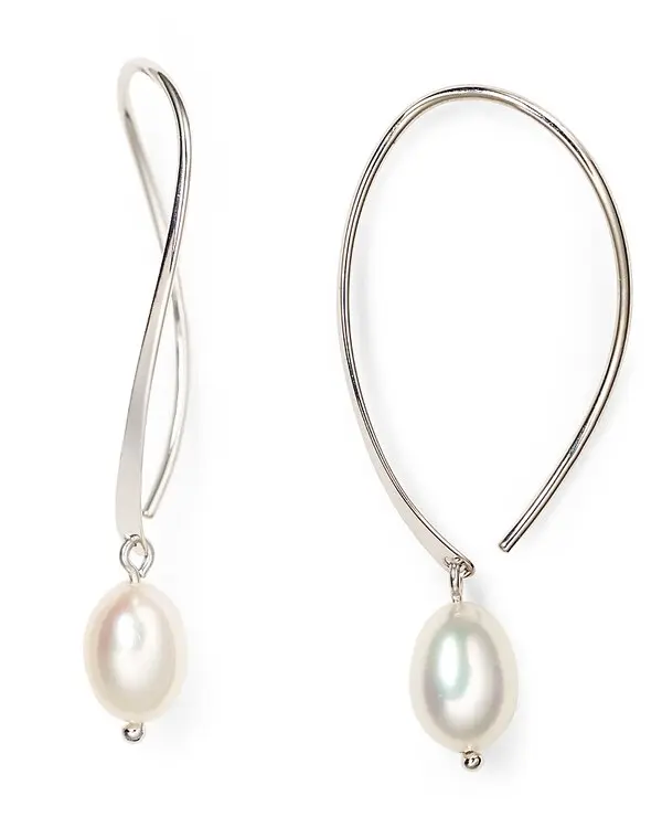 Aqua Sterling And Freshwater Pearl Sweep Drop Earrings - Silver