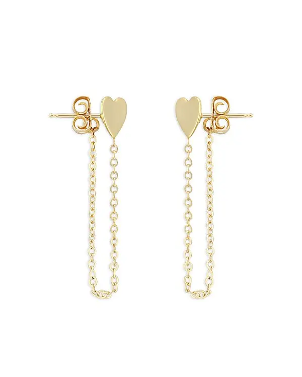 MOON & MEADOW 14k Yellow Heart Chain Drop Earrings - Gold