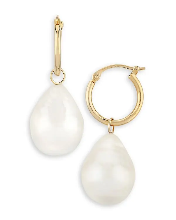 Bloomingdale'S 14k Baroque Cultured Pearl Drop Hoop Earrings - Gold