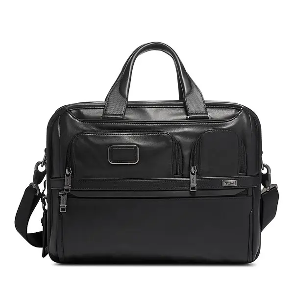 Tumi Alpha 3 Leather Expandable Organizer Laptop Brief - Black