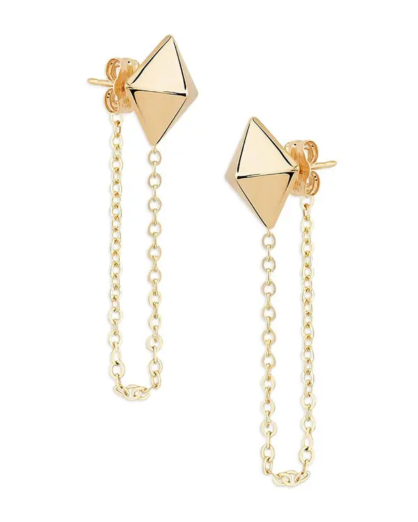MOON & MEADOW 14k Yellow Pyramid Stud Draped Chain Earrings - Gold