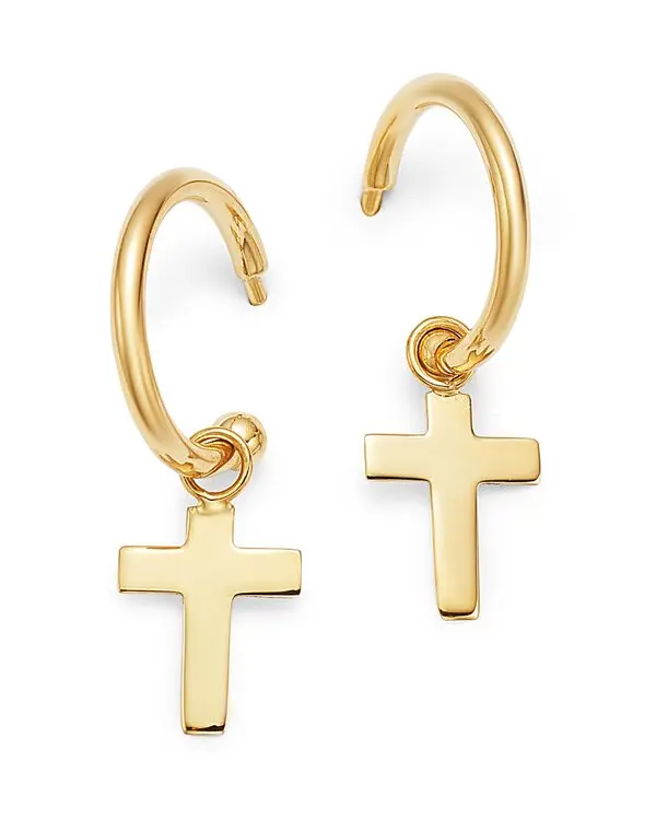MOON & MEADOW 14k Yellow Dangling Cross Hoop Earrings - Gold