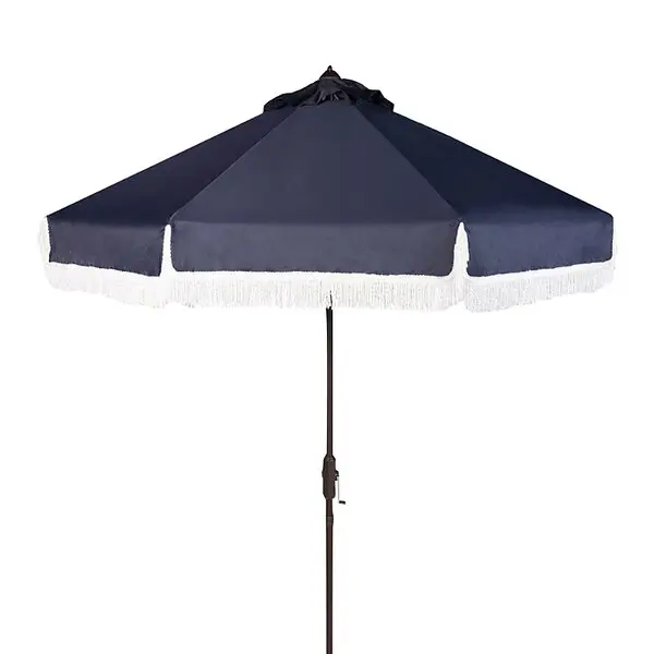 SAFAVIEH Fabia Fringe 9 Ft Crank Umbrella - Navy/white