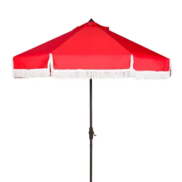 SAFAVIEH Fabia Fringe 9 Ft Crank Umbrella - Red/white