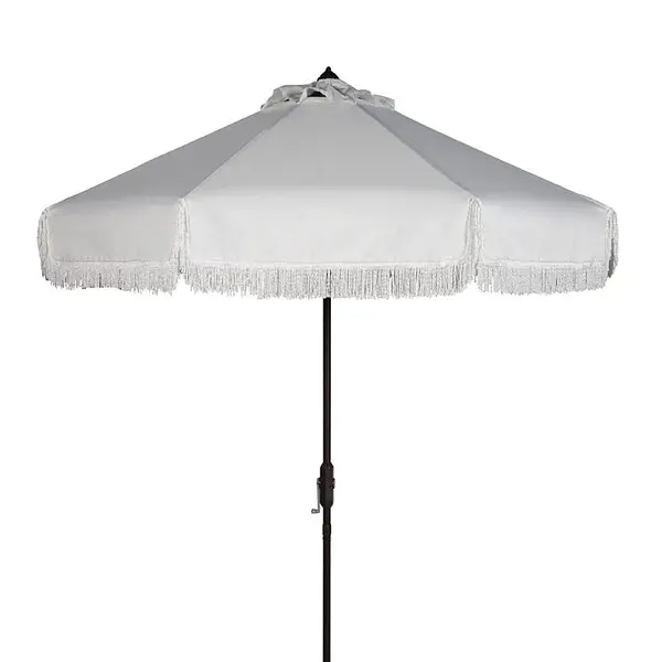 SAFAVIEH Fabia Fringe 9 Ft Crank Umbrella - White/white