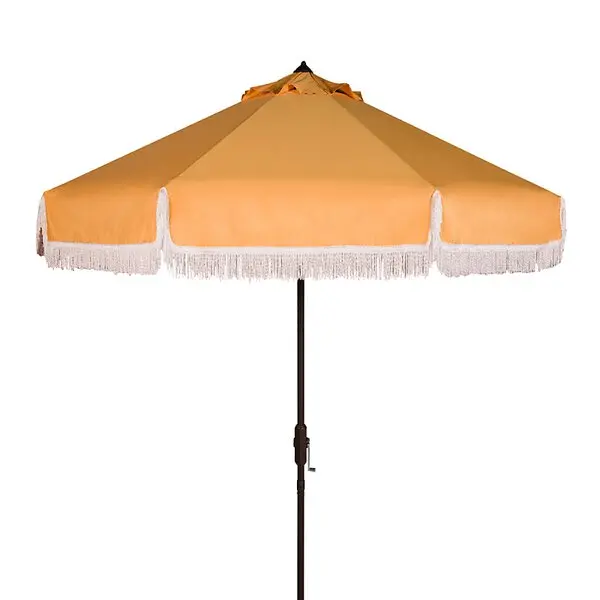 SAFAVIEH Fabia Fringe 9 Ft Crank Umbrella - Yellow/white