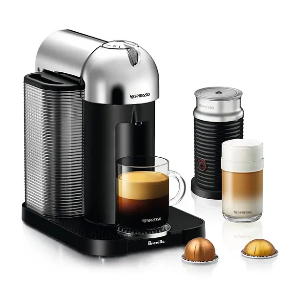 NESPRESSO Vertuo Breville With Aeroccino Milk Frother, Pure - Chrome