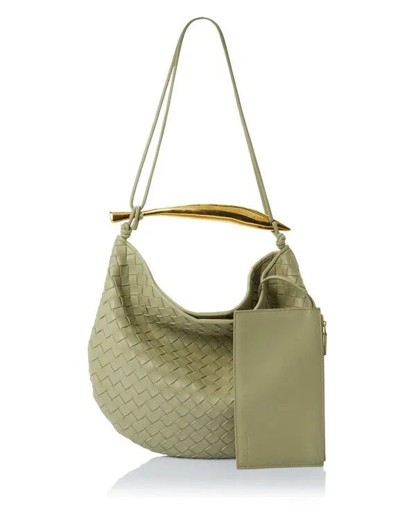 Bottega Veneta Medium Intrecciato Leather Sardine Shoulder Bag - Travertine/brass