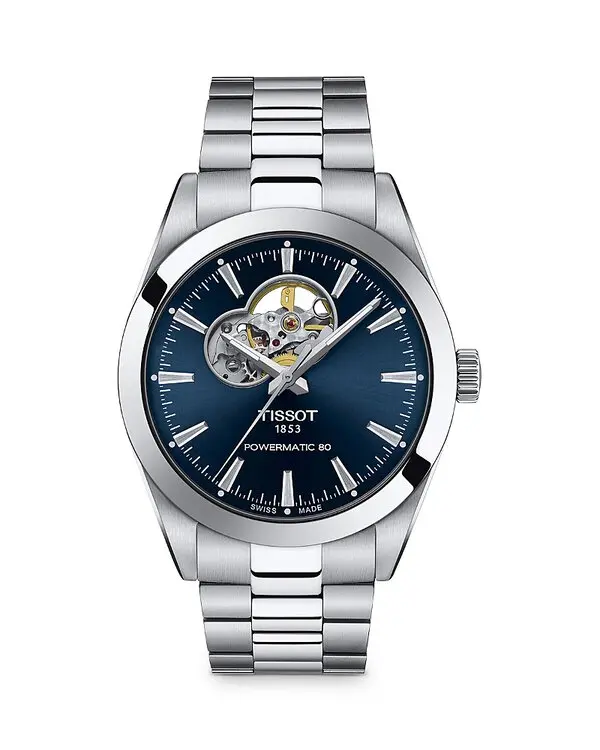 TISSOT Gentleman Powermatic 80 Open Heart Watch 40mm - Blue/silver