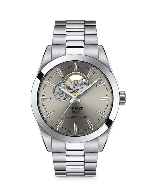 TISSOT Gentleman Powermatic 80 Open Heart Watch 40mm - Gray/silver