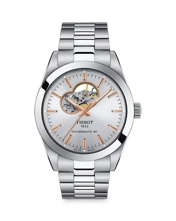 TISSOT Gentleman Powermatic 80 Open Heart Watch 40mm - Silver
