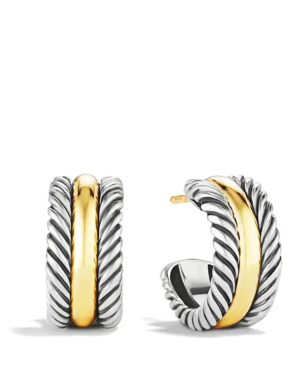 David Yurman Cable Collectibles Huggie Hoop Earrings - Silver/yellow Gold