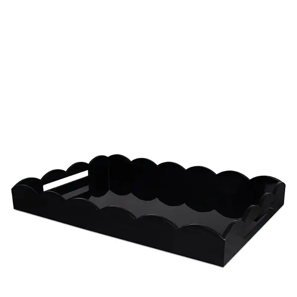 ADDISON ROSS Large Lacquer Scalloped Ottoman Tray - Black