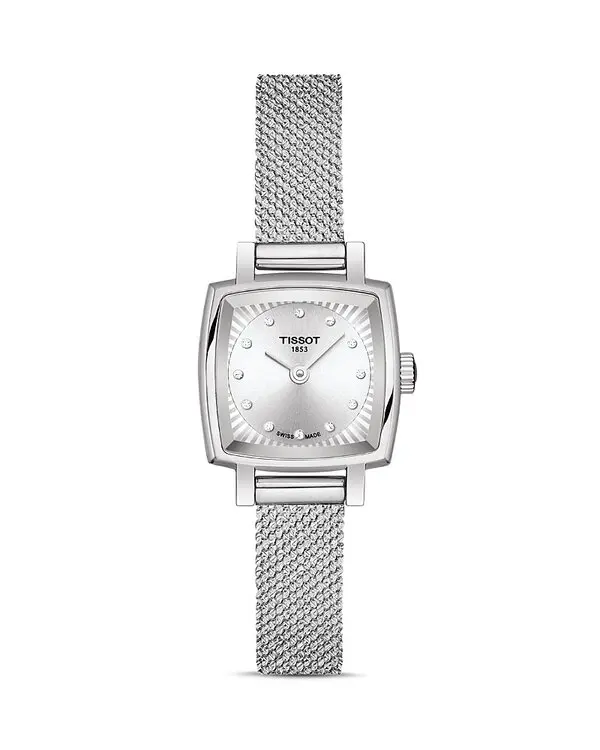 TISSOT Lovely Square Diamond Mesh Bracelet Watch - White/silver