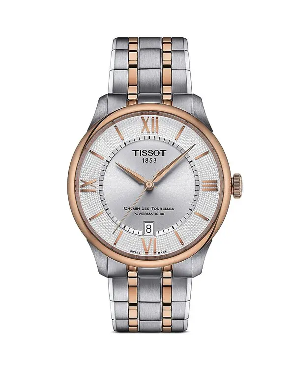 TISSOT Chemin Des Tourelles Powermatic 80 Watch - Silver/gold