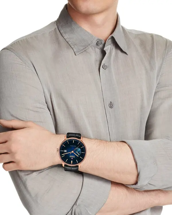 RADO Coupole Classic Power Reserve Watch, 41mm - Blue/brown