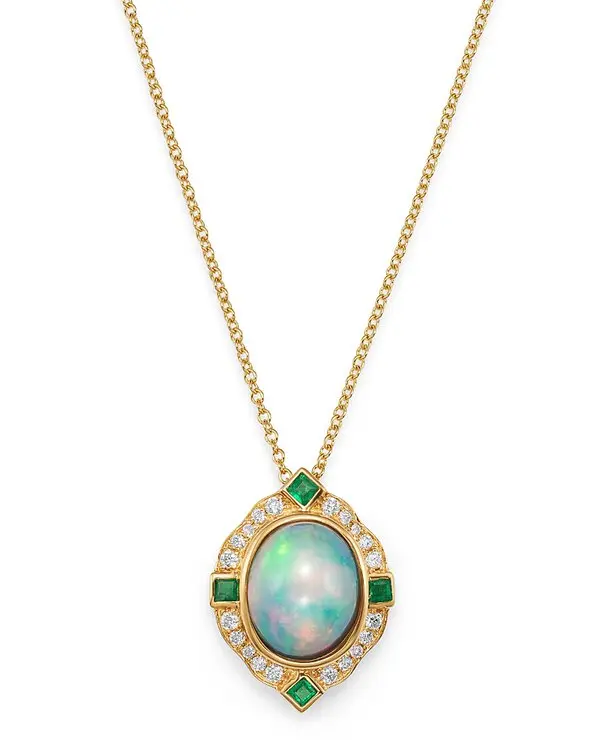 Bloomingdale'S Ethiopian Opal, Emerald & Diamond Pendant Necklace - Multi/gold