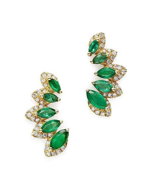 Bloomingdale'S Emerald And Diamond Climber Earrings - Green/gold