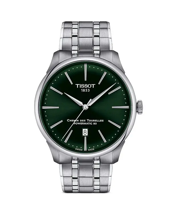 TISSOT Chemin Des Tourelles Powermatic 80 Watch - Green/silver