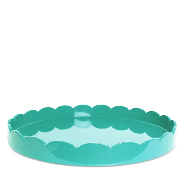 ADDISON ROSS Large Lacquer Scalloped Tray, 16 Round - Turquoise