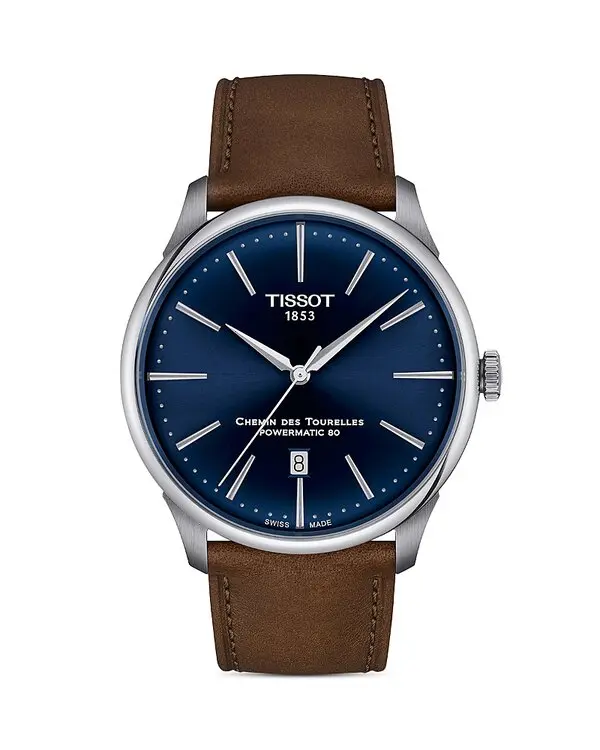 TISSOT Chemin Des Tourelles Powermatic 80 Watch - Blue/brown
