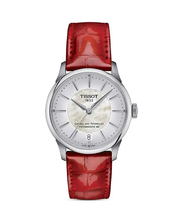 TISSOT Chemin Des Tourelles Powermatic 80 Watch - Silver/red