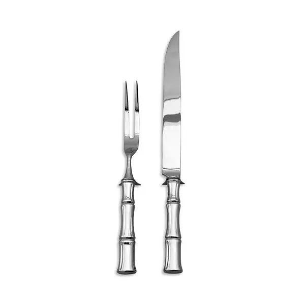 RICCI ARGENTIERI Bamboo-motif 2-piece Carving Set - Silver