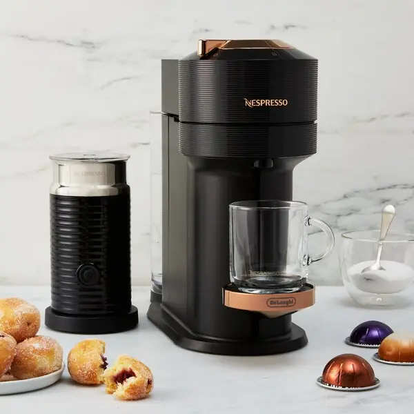 NESPRESSO Vertuo Next Premium Coffee And Espresso Maker Delonghi With Aeroccino Milk Frother Rose Gold - Black