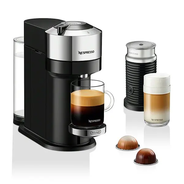 NESPRESSO Vertuo Next Deluxe De'longhi With Aeroccino Milk Frother, Pure - Chrome Envcae