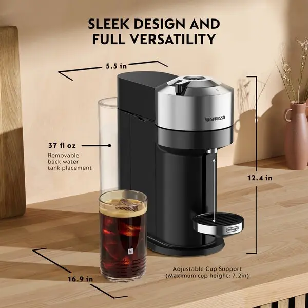 NESPRESSO Vertuo Next Deluxe De'longhi With Aeroccino Milk Frother, Pure