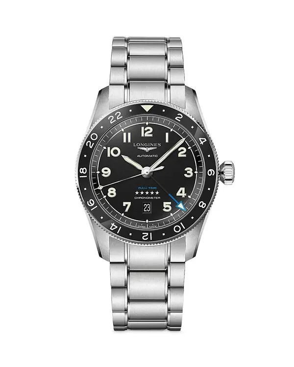 LONGINES Spirit Zulu Time Gmt Chronometer 42mm Watch - Black/silver
