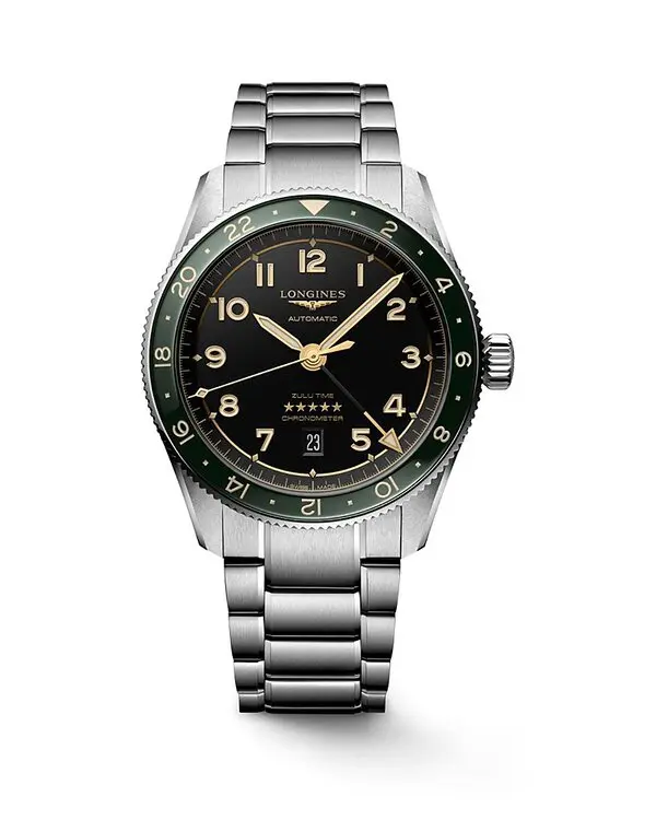 LONGINES Spirit Zulu Time Gmt Chronometer 42mm Watch - Anthracite/green/silver