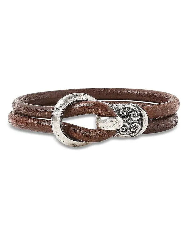 John Varvatos Sterling And Leather Hook Wrap Bracelet - Silver