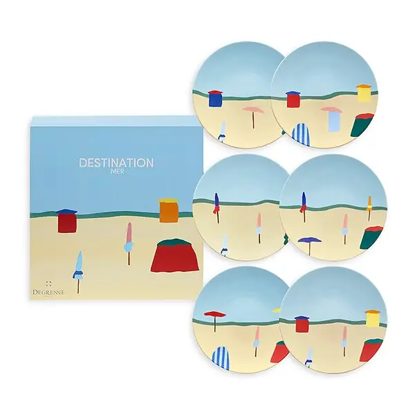 DEGRENNE PARIS Destination Mer Round Plates, Set Of 6 - Multi