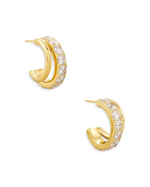 Kendra Scott Livy Pave Double Row Huggie Hoop Earrings - Gold Metal
