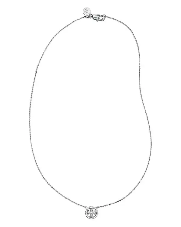 Tory Burch Crystal Circle Logo Necklace, 16 - Silver
