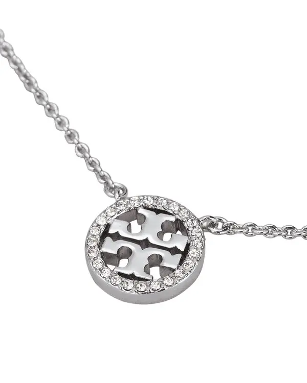 Tory Burch Crystal Circle Logo Necklace, 16 - Silver