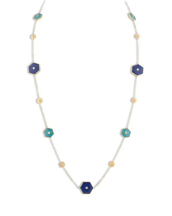 Miseno 18k Yellow Gold Baia Necklace With Diamonds, Lapis, And Turquoise - Blue/gold