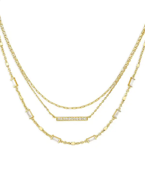 Kendra Scott Addison Pave Bar & Baguette Zirconia Necklace - Gold Metal