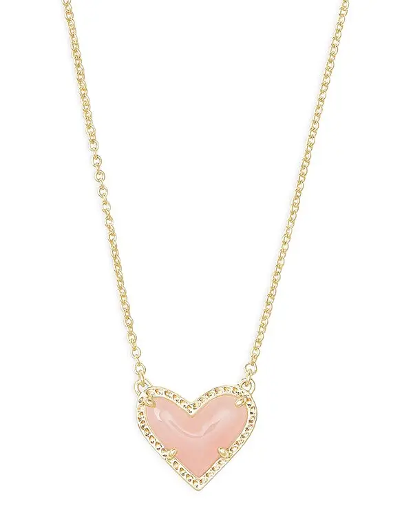 Kendra Scott Ari Heart Pendant Necklace - Gold Rose Quartz