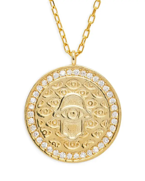 Argento Vivo Hamsa Pave Evil Eye Pendant Necklace - Gold