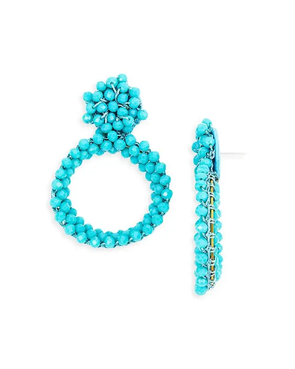 Aqua Beaded Hoop Drop Earrings - Blue