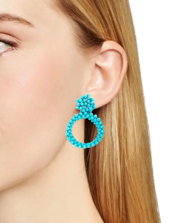 Aqua Beaded Hoop Drop Earrings