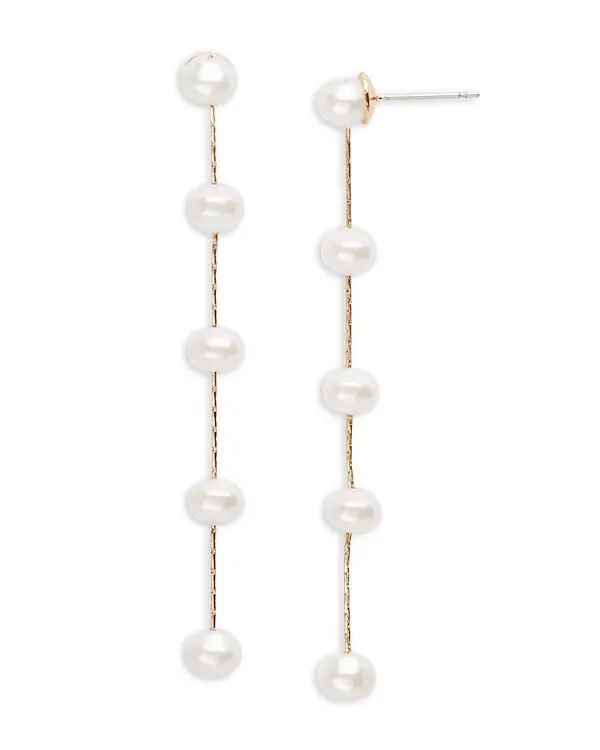 Aqua Imitation Pearl Drop Earrings - White/gold