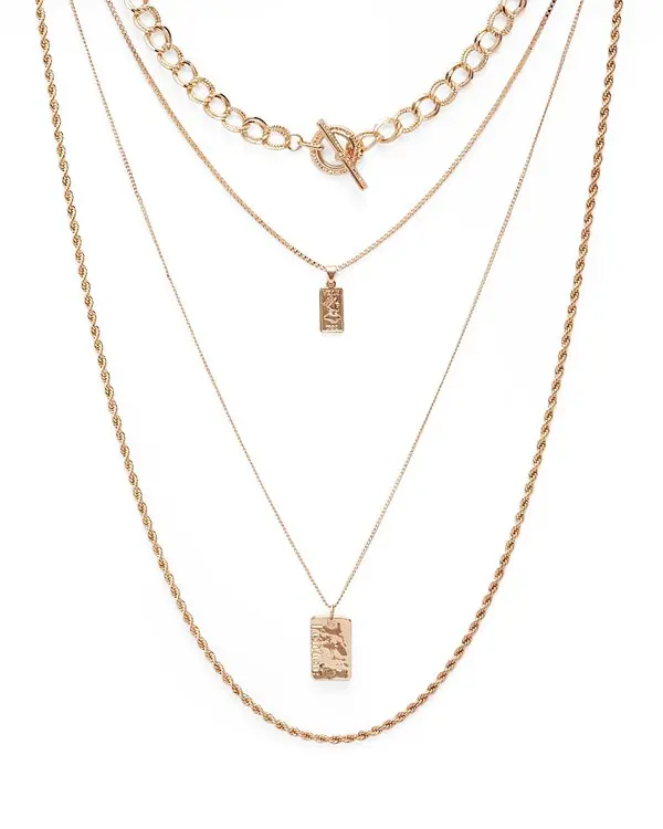 Aqua Four-layer Coin Pendant Necklace - Gold
