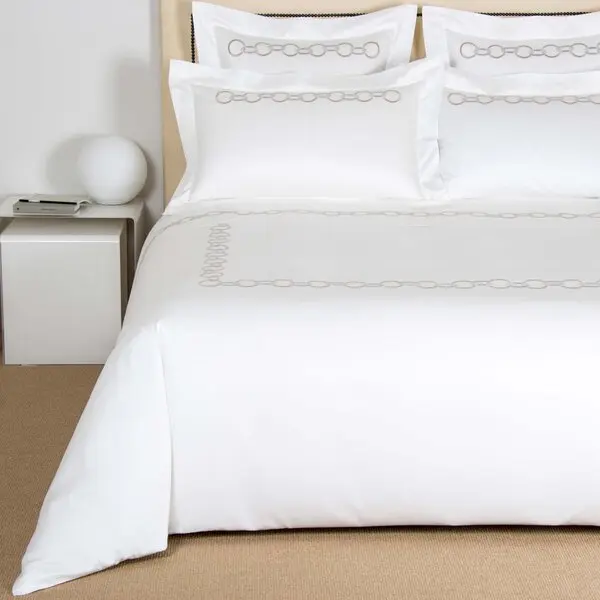 Frette Links Embroidery Cotton Sheet Set, Queen - Savage Beige/scoglio