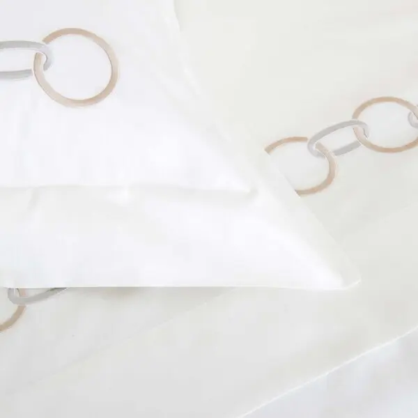 Frette Links Embroidery Cotton Sheet Set, Queen - Savage Beige/scoglio